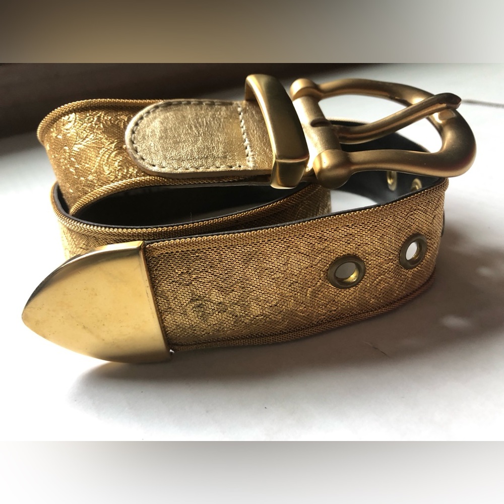 Vintage Another Line Metallic Gold Leather Belt Mediu… - Gem